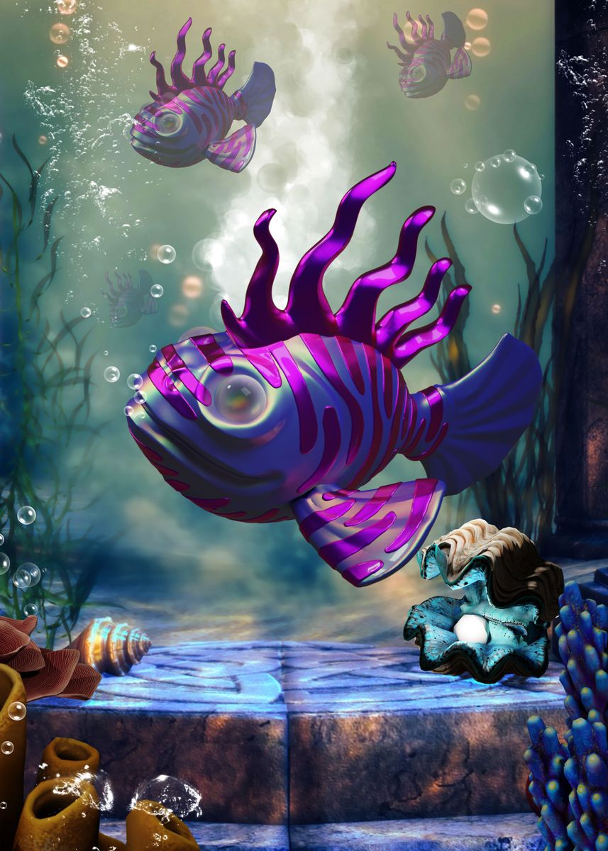 'Cute fish' Poster, picture, metal print, paint by Heike Köhnen | Displate