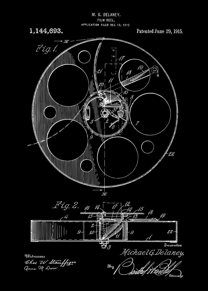 'Movie Film Reel Patent' Poster, picture, metal print, paint by Sam Kal ...