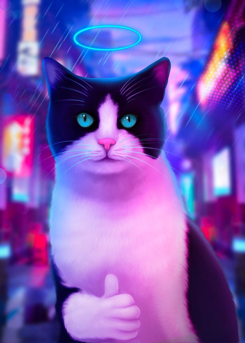 'neon cat' Poster, picture, metal print, paint by sinnois | Displate