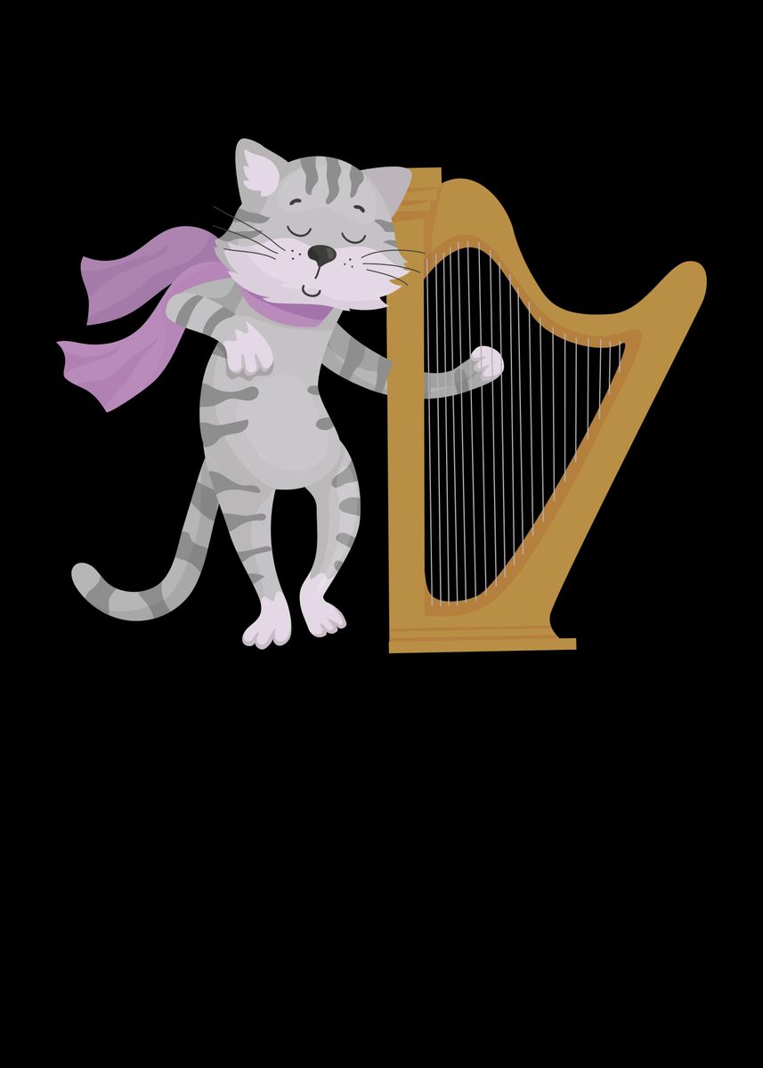 'Harp Cat' Poster, picture, metal print, paint by NAO | Displate