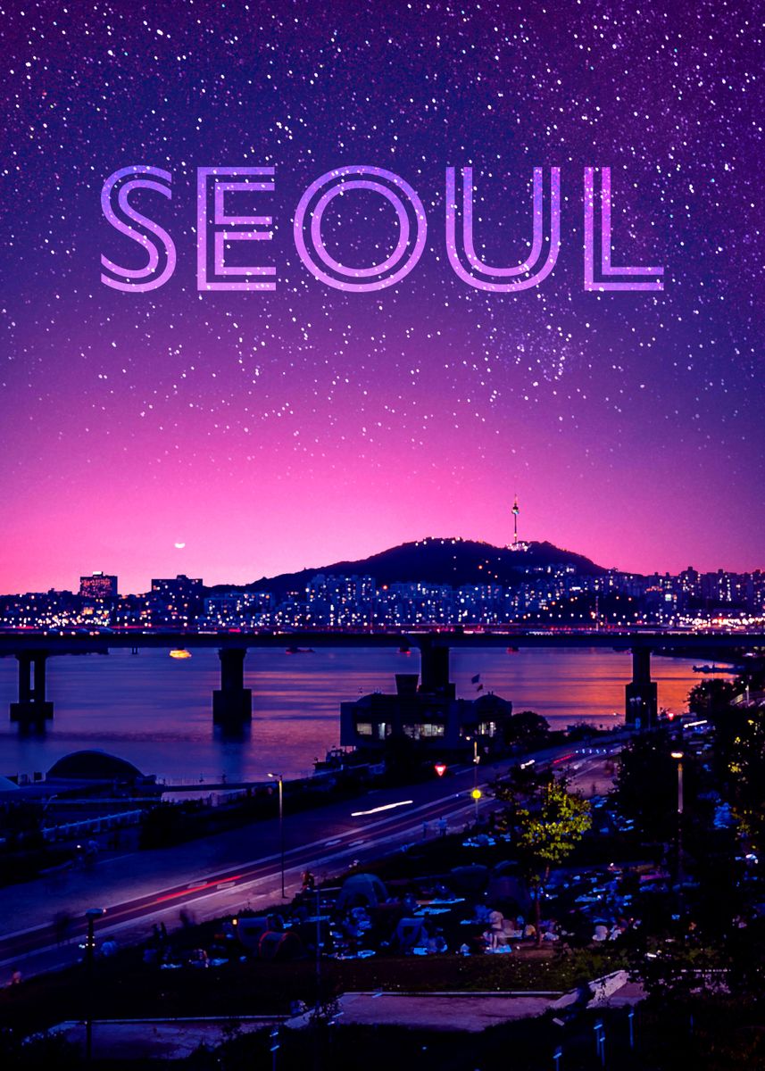'Seoul Korea Purple Evening' Poster, picture, metal print, paint by ...