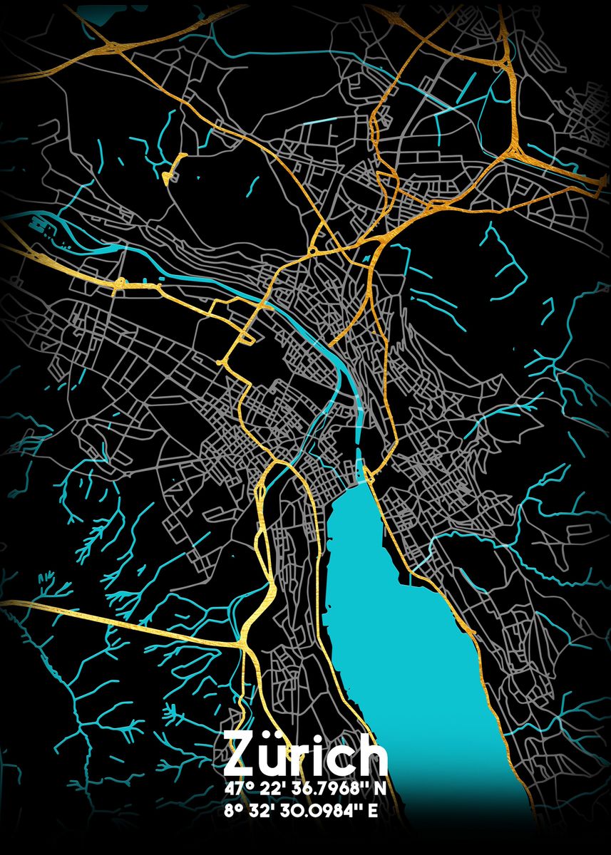 'Zurich Switzerland' Poster, picture, metal print, paint by Clayborne ...