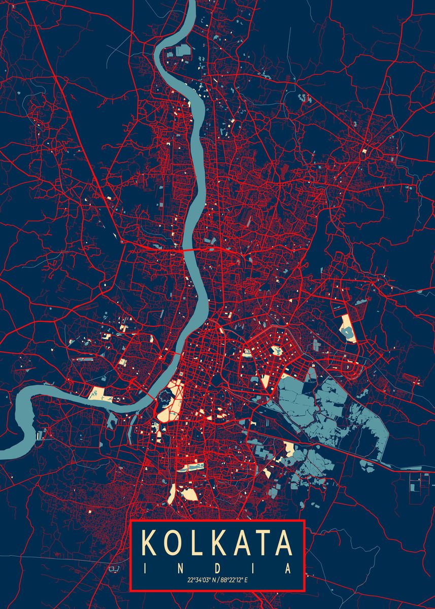 'Kolkata City Map Hope' Poster, picture, metal print, paint by deMAP ...