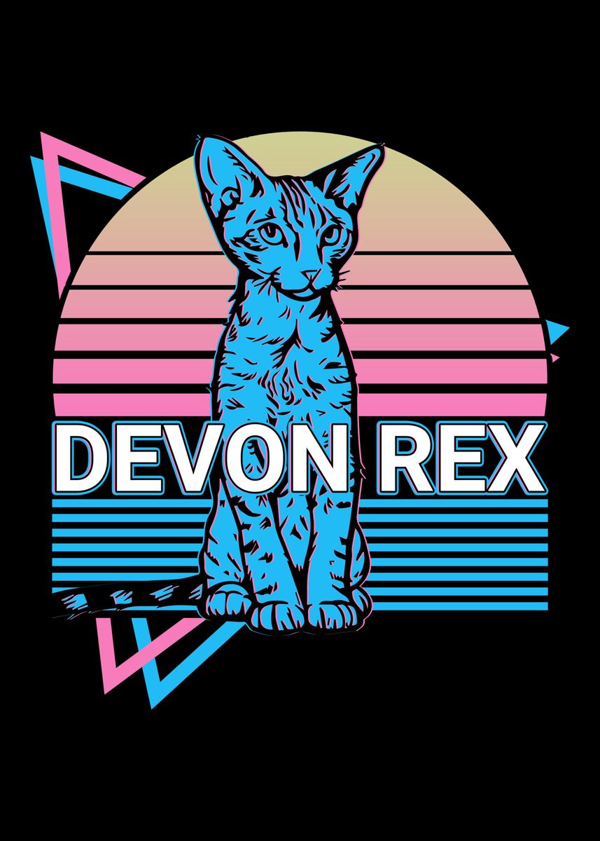 'Devon Rex Cat Retro' Poster, picture, metal print, paint by ...
