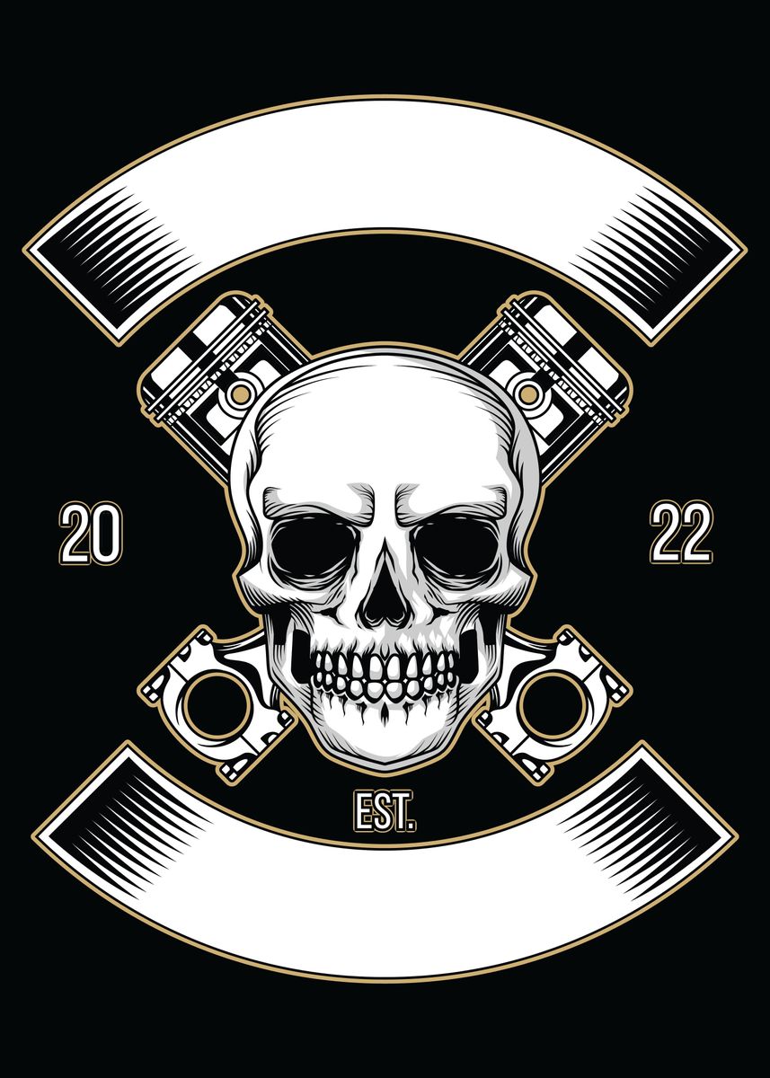 'Skull crossed piston' Poster by PowerUp Design | Displate