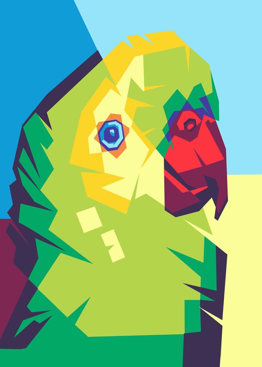'colorful parrot head' Poster, picture, metal print, paint by erna ...