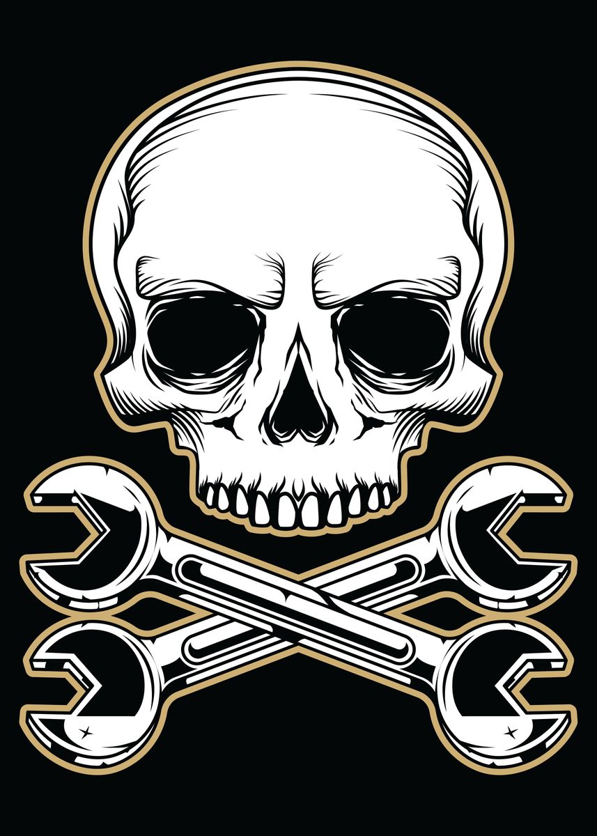 'skull crossed wrench' Poster by PowerUp Design | Displate