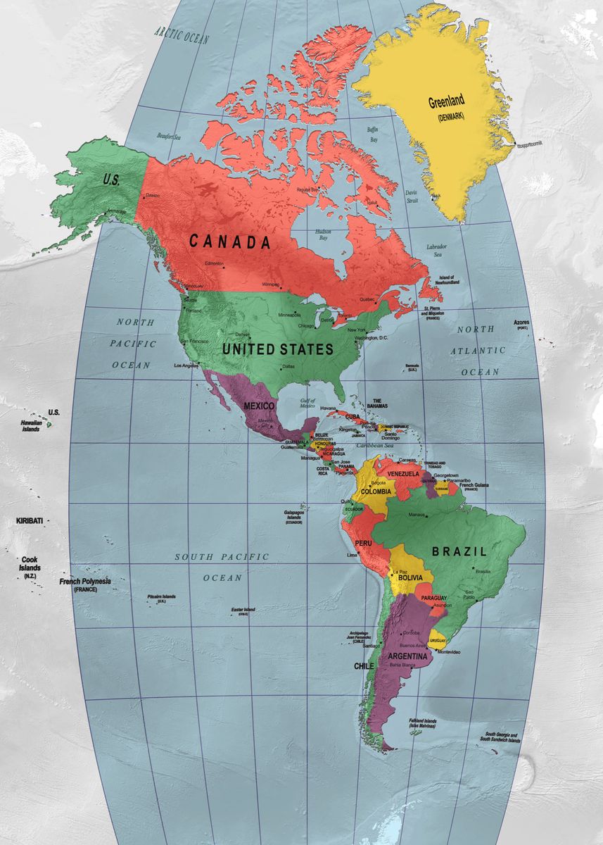 'Americas Map' Poster, picture, metal print, paint by Sam Kal | Displate