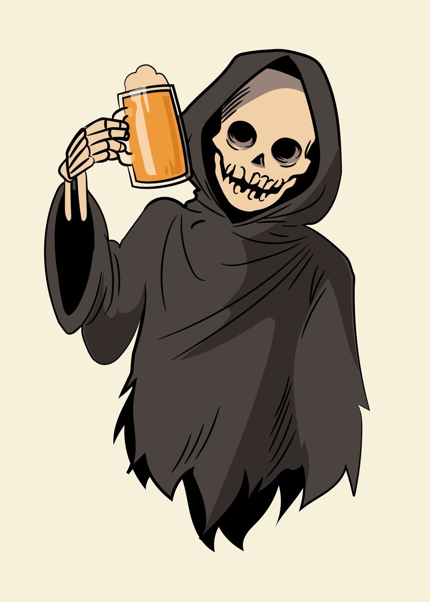 'Reaper Chills with a Brew' Poster, picture, metal print, paint by ...