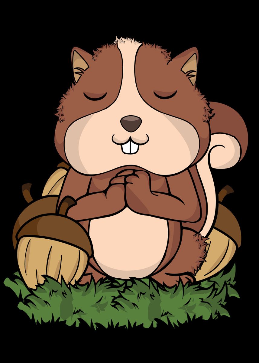 'Meditating Squirrel Yoga' Poster, picture, metal print, paint by ...