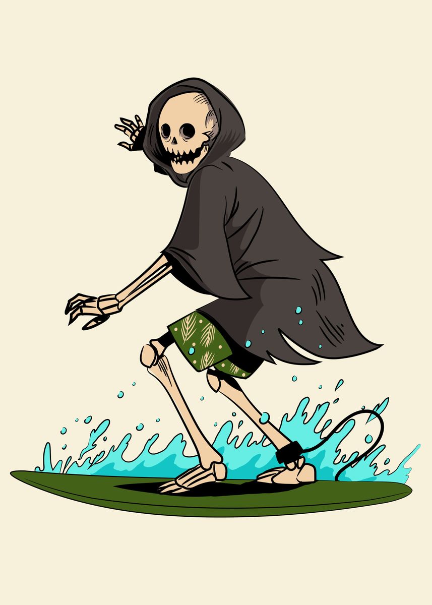'Grim Reaper Surfing' Poster, picture, metal print, paint by NIZAM KHAN ...