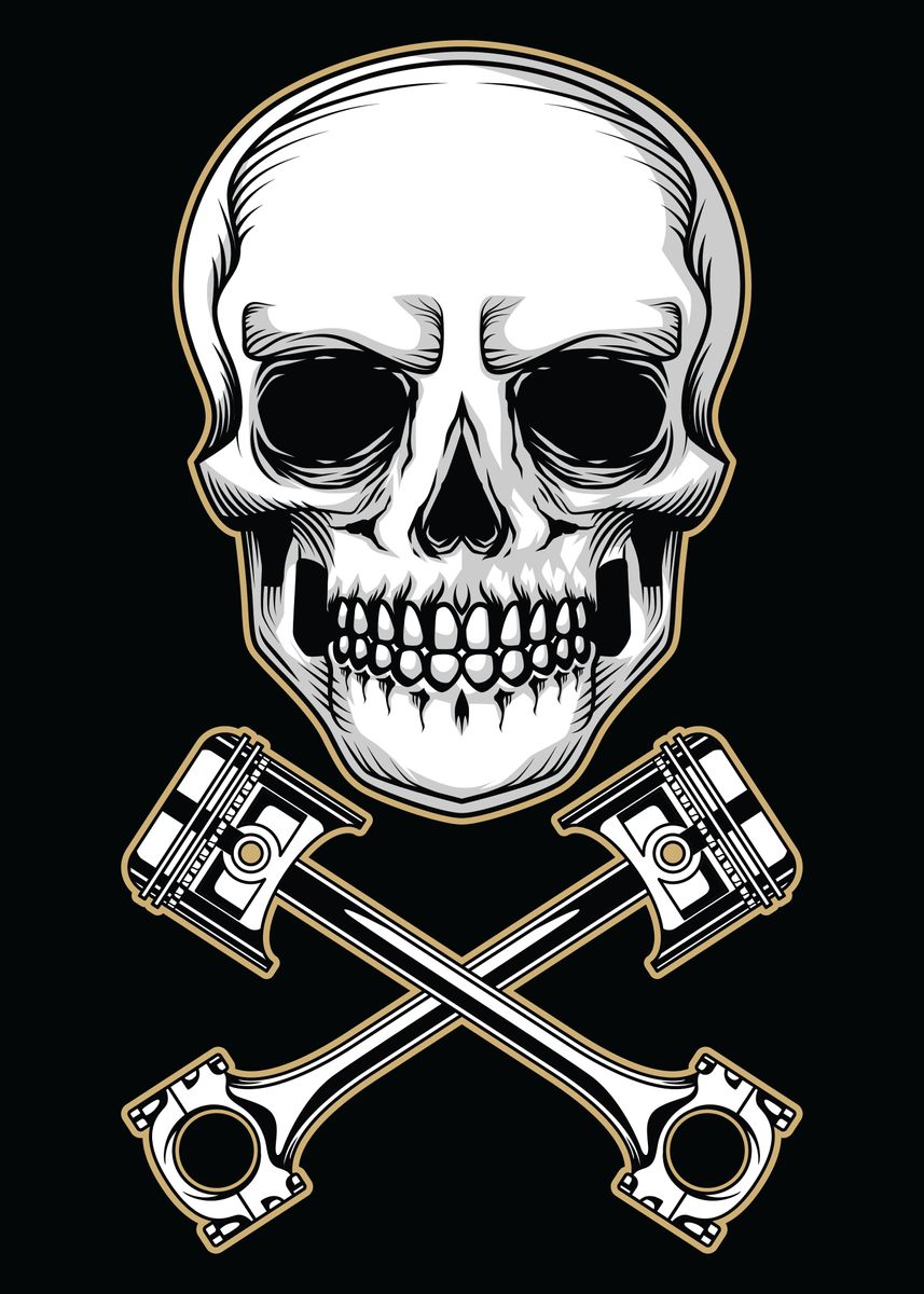 'Skull crossed piston' Poster, picture, metal print, paint by PowerUp ...
