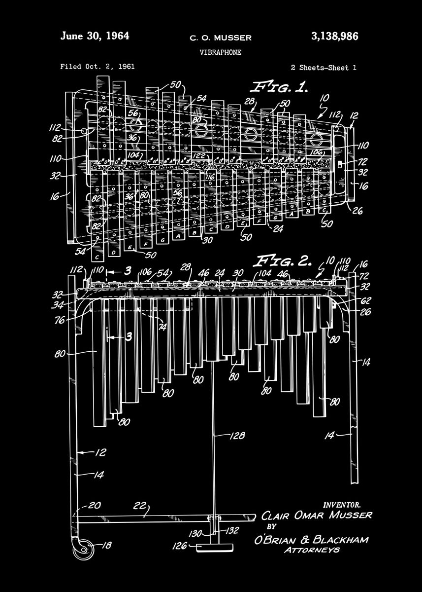 'Vibraphone Patent' Poster, picture, metal print, paint by Sam Kal ...