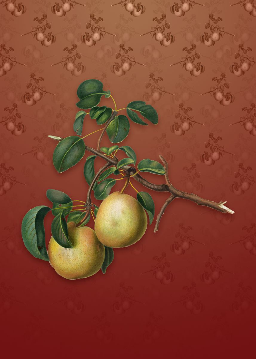 'Vintage Pear on Falu Red' Poster, picture, metal print, paint by Holy ...