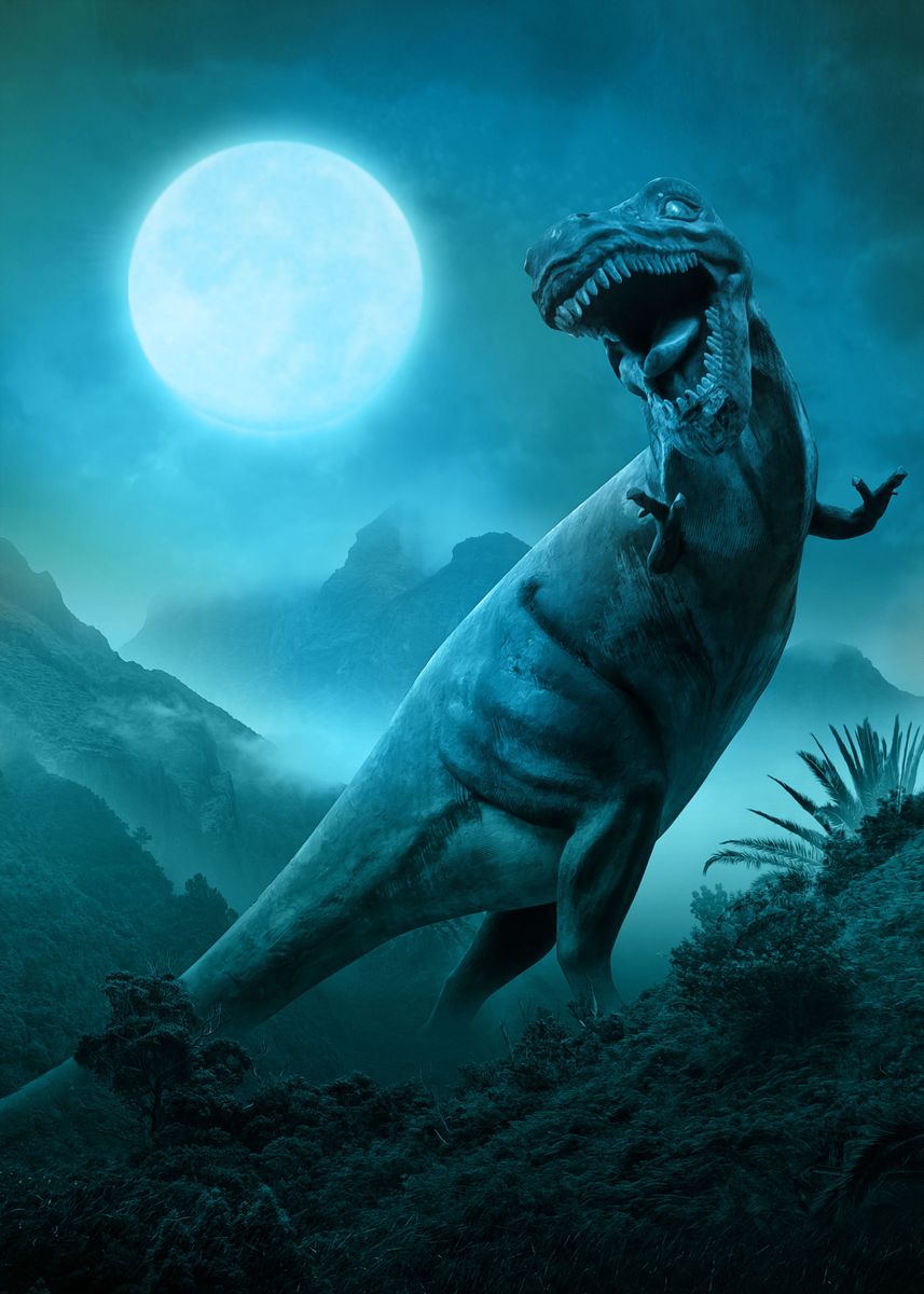 'Dinosaur and fullmoon' Poster by Darek Kocurek | Displate