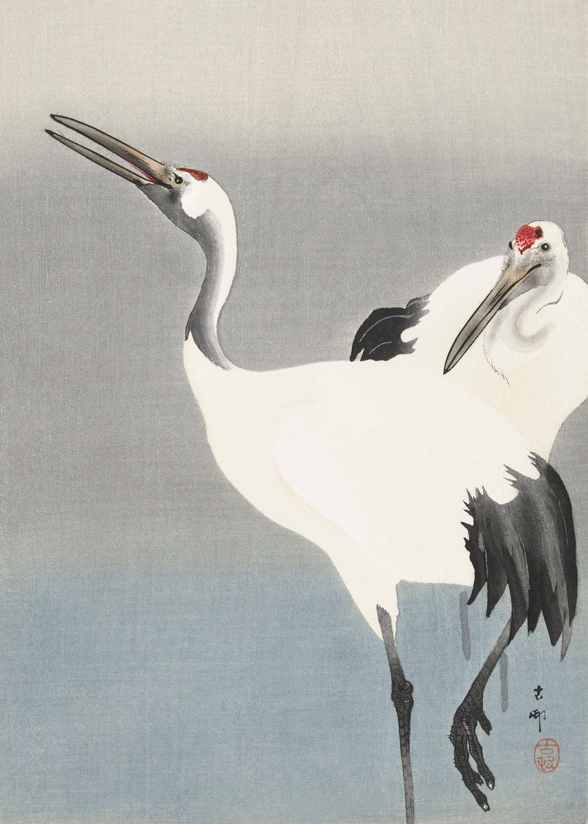 'Two cranes 1900' Poster, picture, metal print, paint by Sloka | Displate