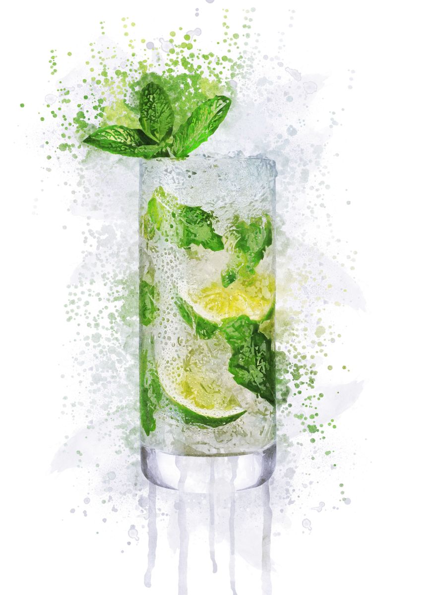 'Mojito cocktail watercolor' Poster, picture, metal print, paint by ...