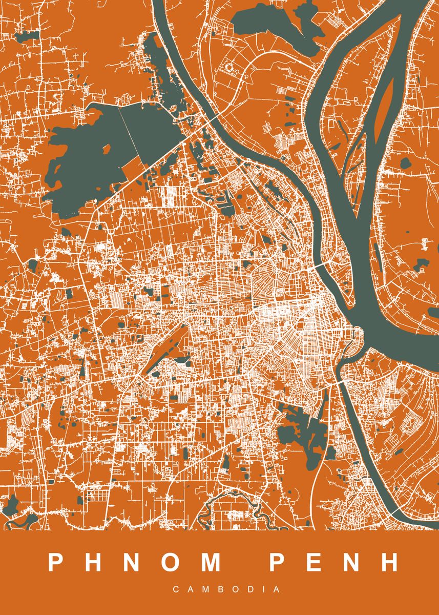 'PHNOM PENH Map CAMBODIA' Poster, picture, metal print, paint by ...