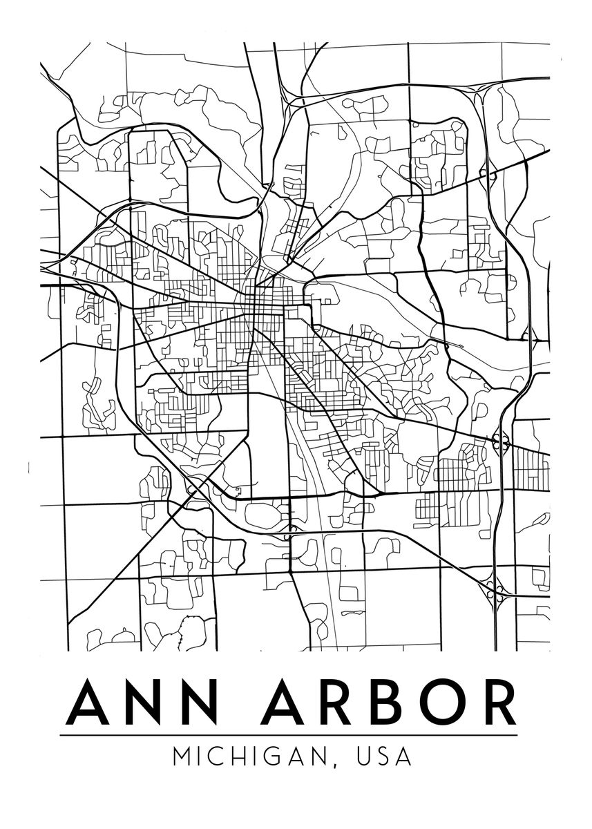 'Ann Arbor michigan Map' Poster, picture, metal print, paint by Neo ...