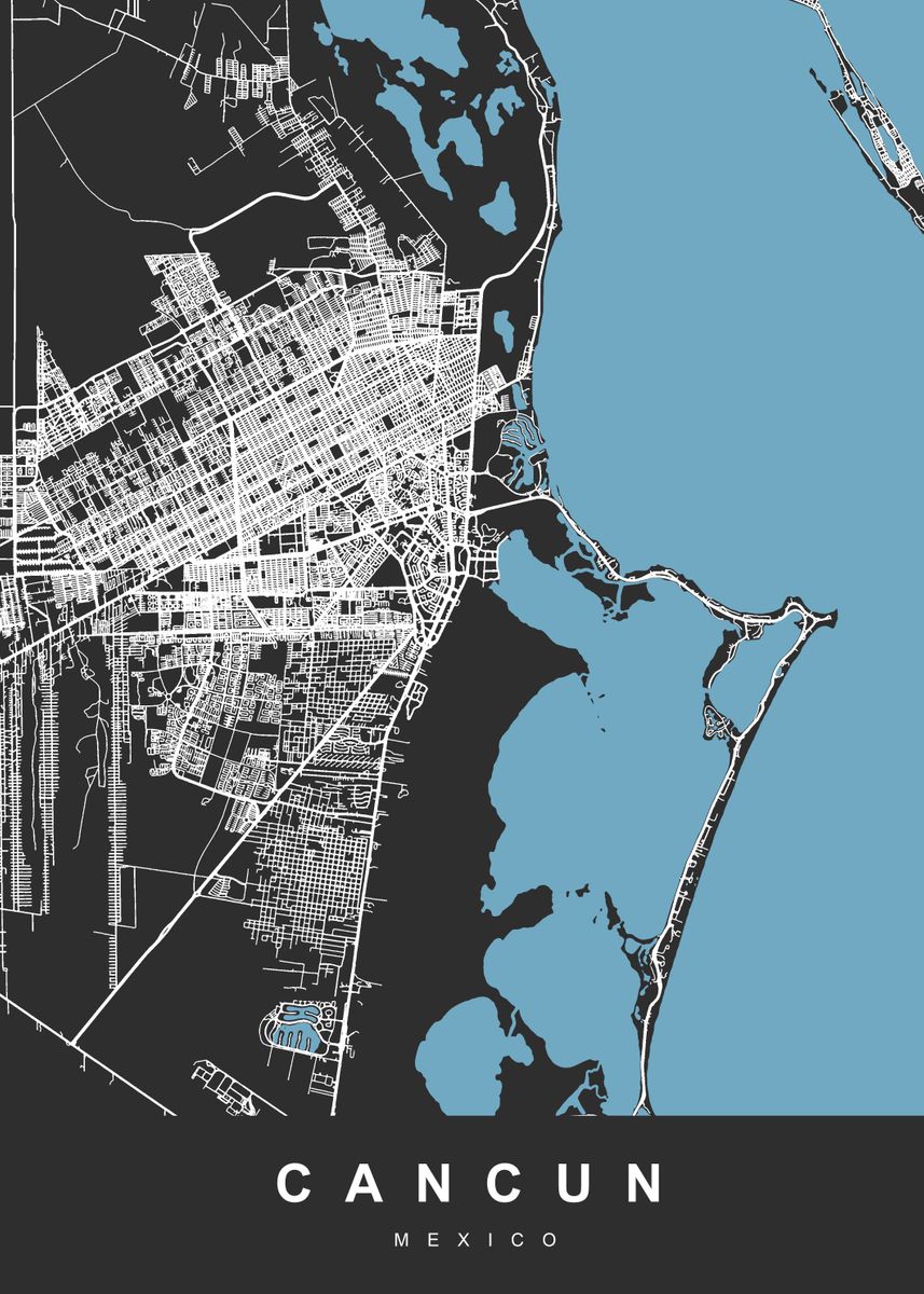 'CANCUN Map MEXICO ' Poster, picture, metal print, paint by UrbanMaps ...