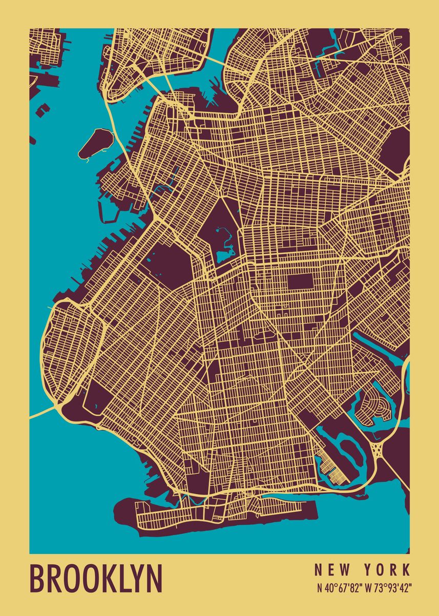 'Brooklyn Map' Poster, picture, metal print, paint by Miracle Studio ...