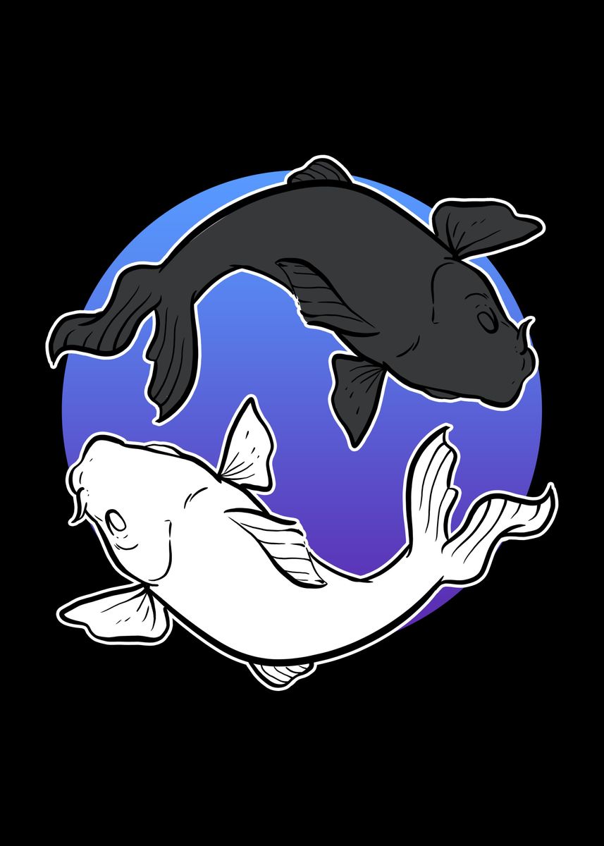 'Yin Yang Koi Fish' Poster, picture, metal print, paint by FunnyGifts ...