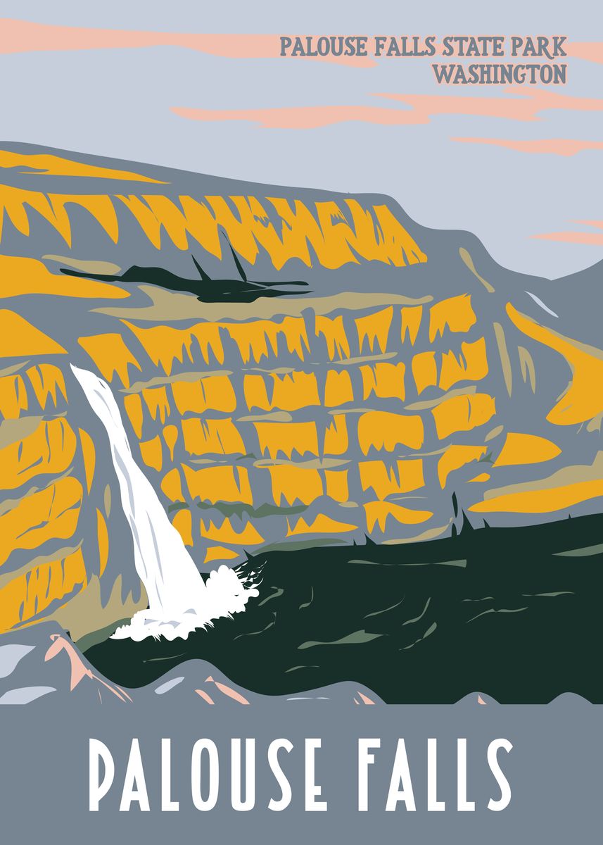 'Palouse Falls WPA' Poster, picture, metal print, paint by John Lucke ...