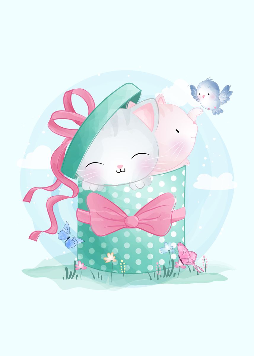 'Cute Kitty Cat' Poster, picture, metal print, paint by Faissal Thomas ...