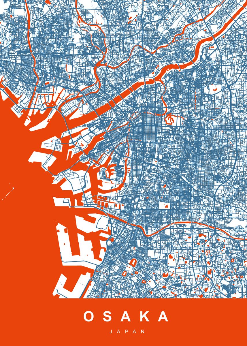 'OSAKA Map JAPAN' Poster, picture, metal print, paint by UrbanMaps ...
