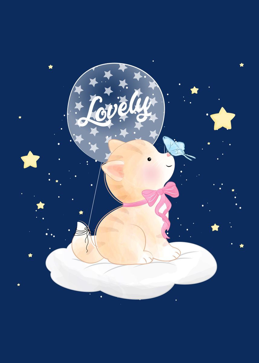 'Cute Kitty in space' Poster, picture, metal print, paint by Faissal ...