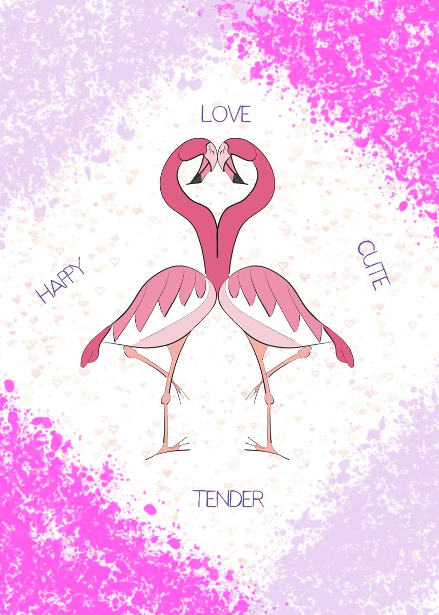 'Pink Flamingo Duo' Poster, picture, metal print, paint by Alban | Displate