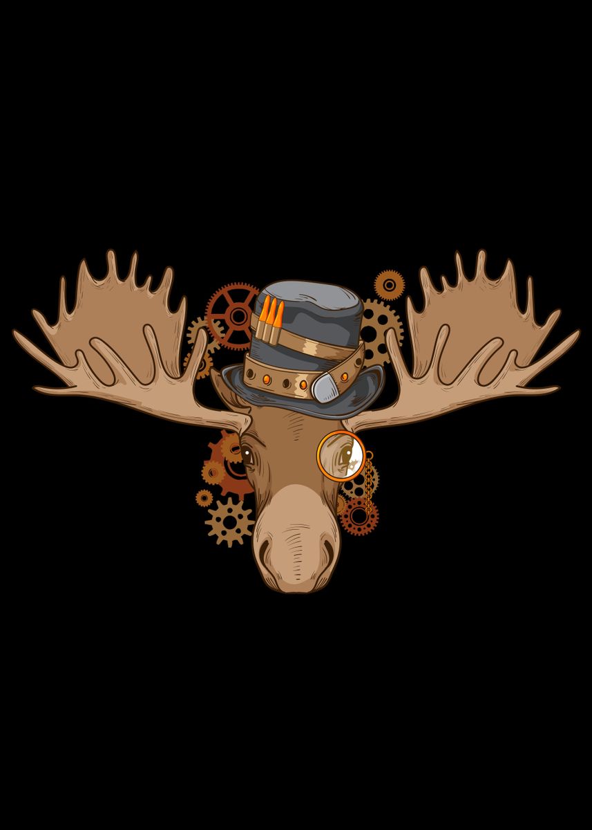 'Moose Gift Men Steampunk' Poster, picture, metal print, paint by ...