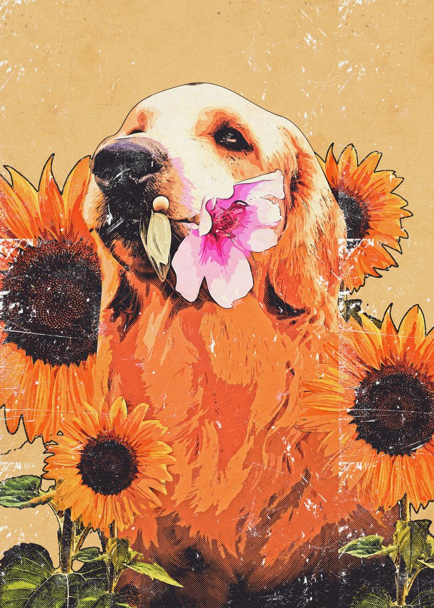 'Sunflower Dog' Poster, picture, metal print, paint by Colorize Studio ...