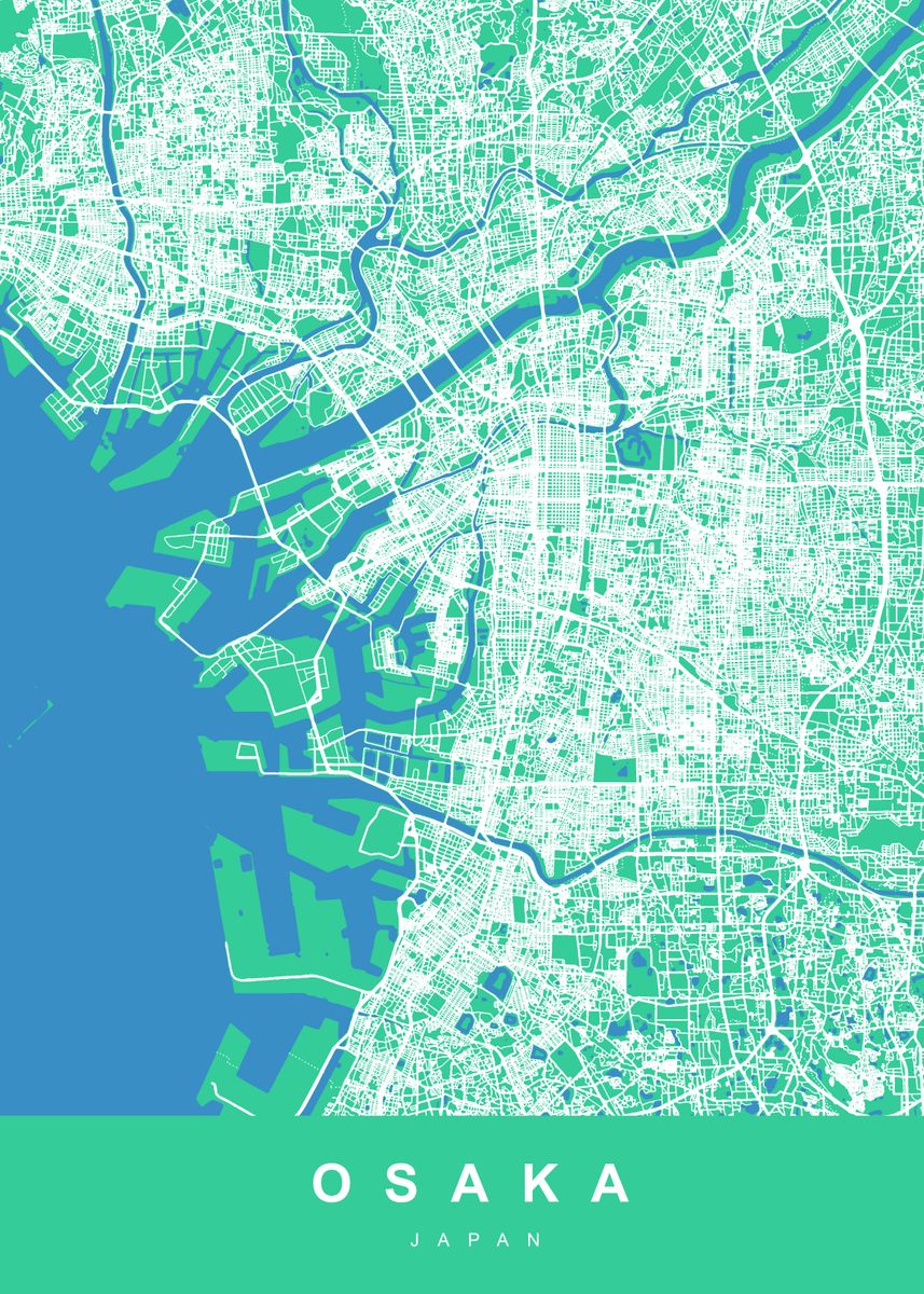 'OSAKA Map JAPAN ' Poster, picture, metal print, paint by UrbanMaps ...