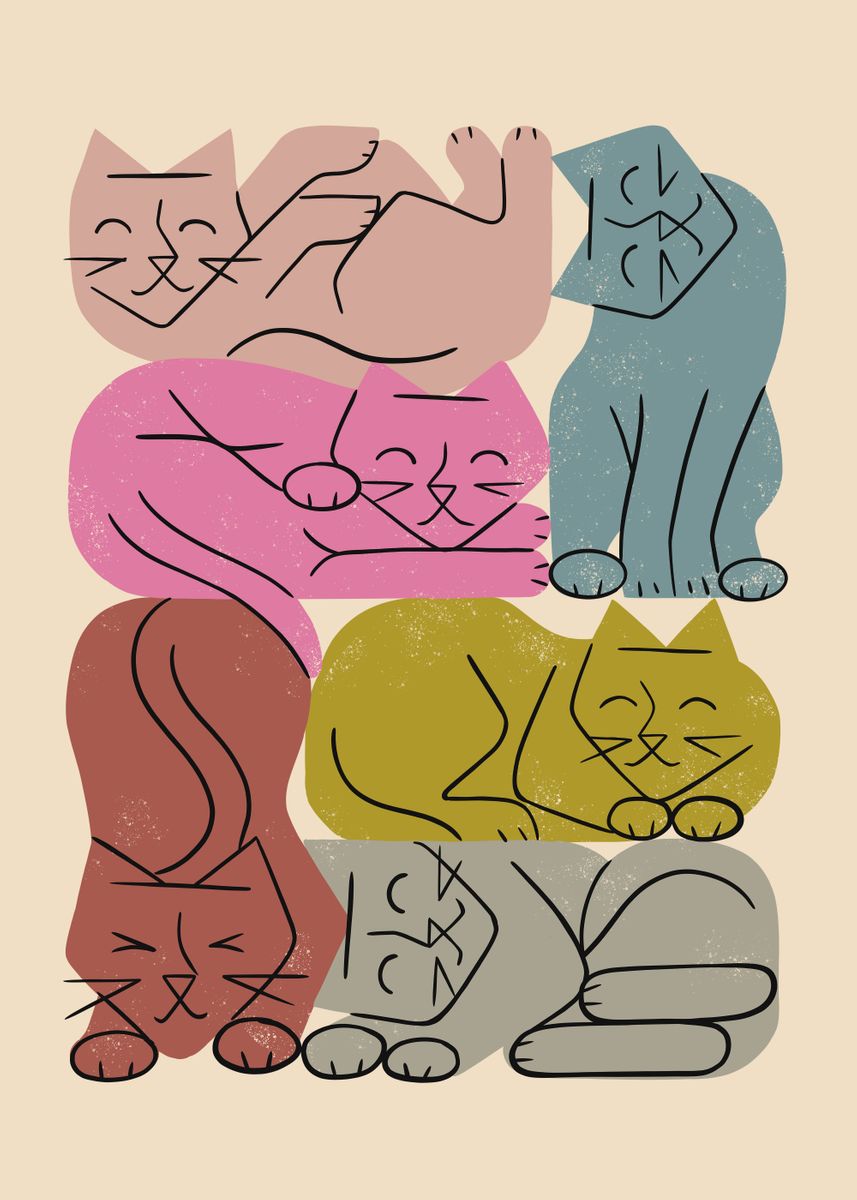 'Stack of Cats 2' Poster, picture, metal print, paint by Renea L Thull ...