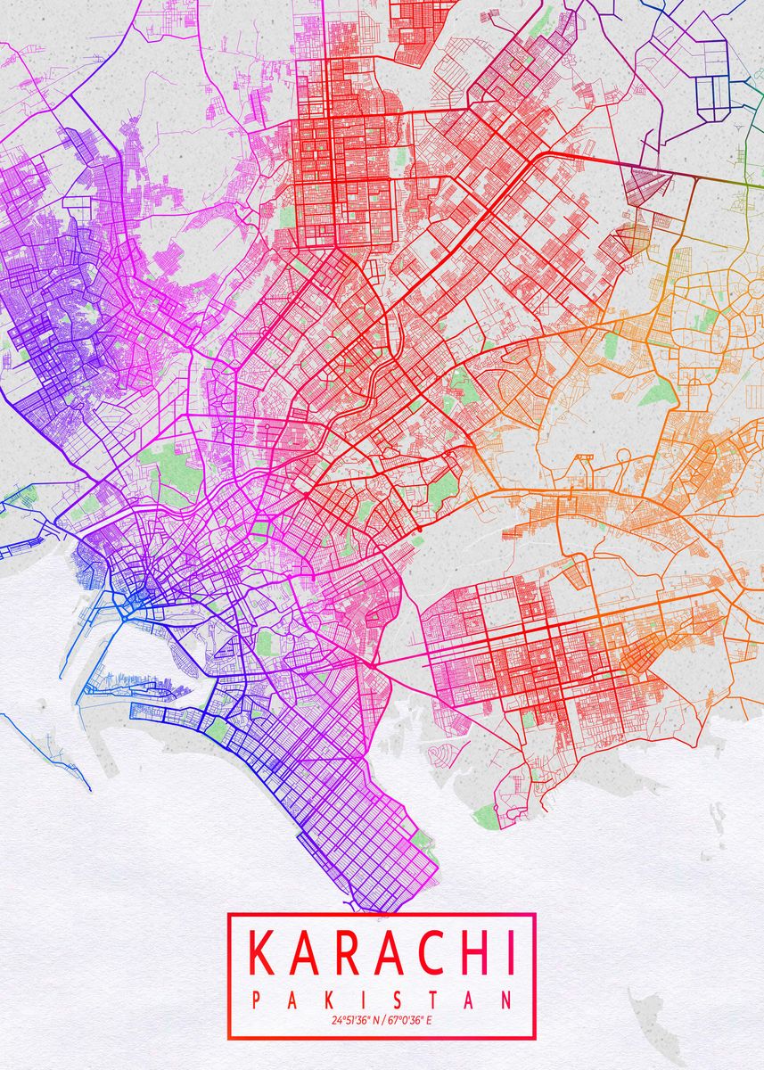 'Karachi City Map Colorful' Poster, picture, metal print, paint by ...