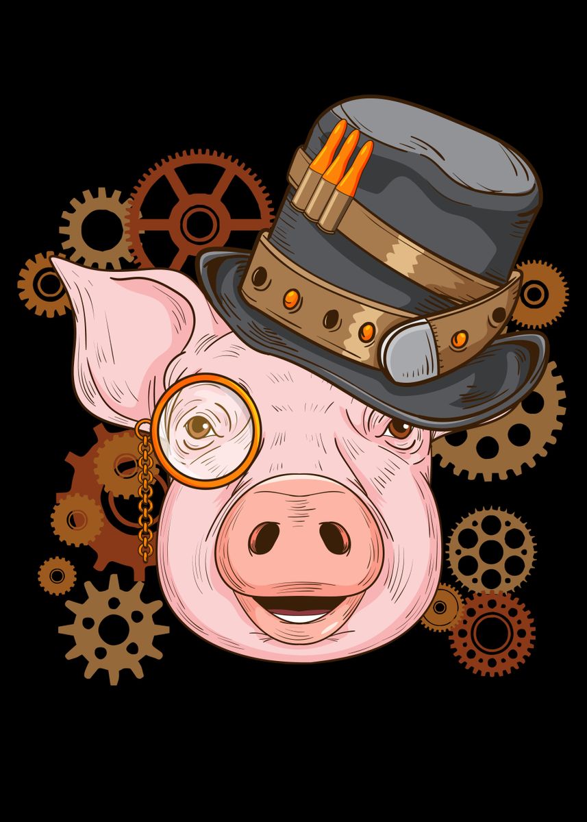 'Steampunk Pig Lover Gift' Poster, picture, metal print, paint by ...