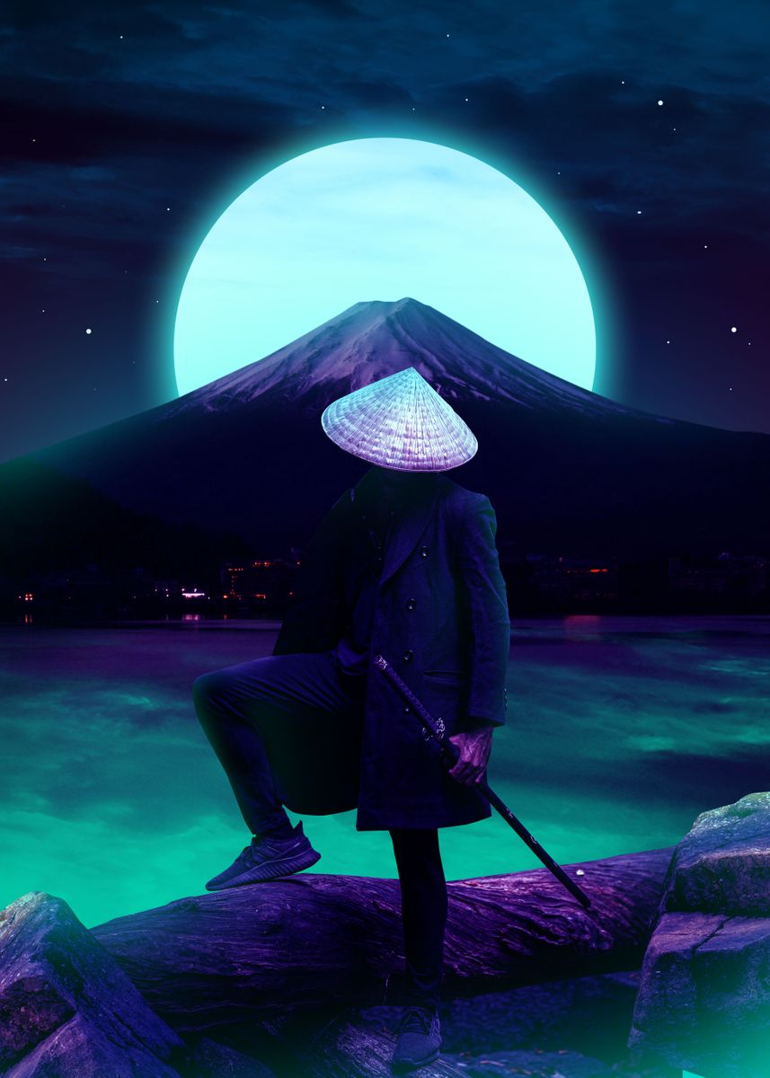 'samurai japan synthwave' Poster, picture, metal print, paint by ...