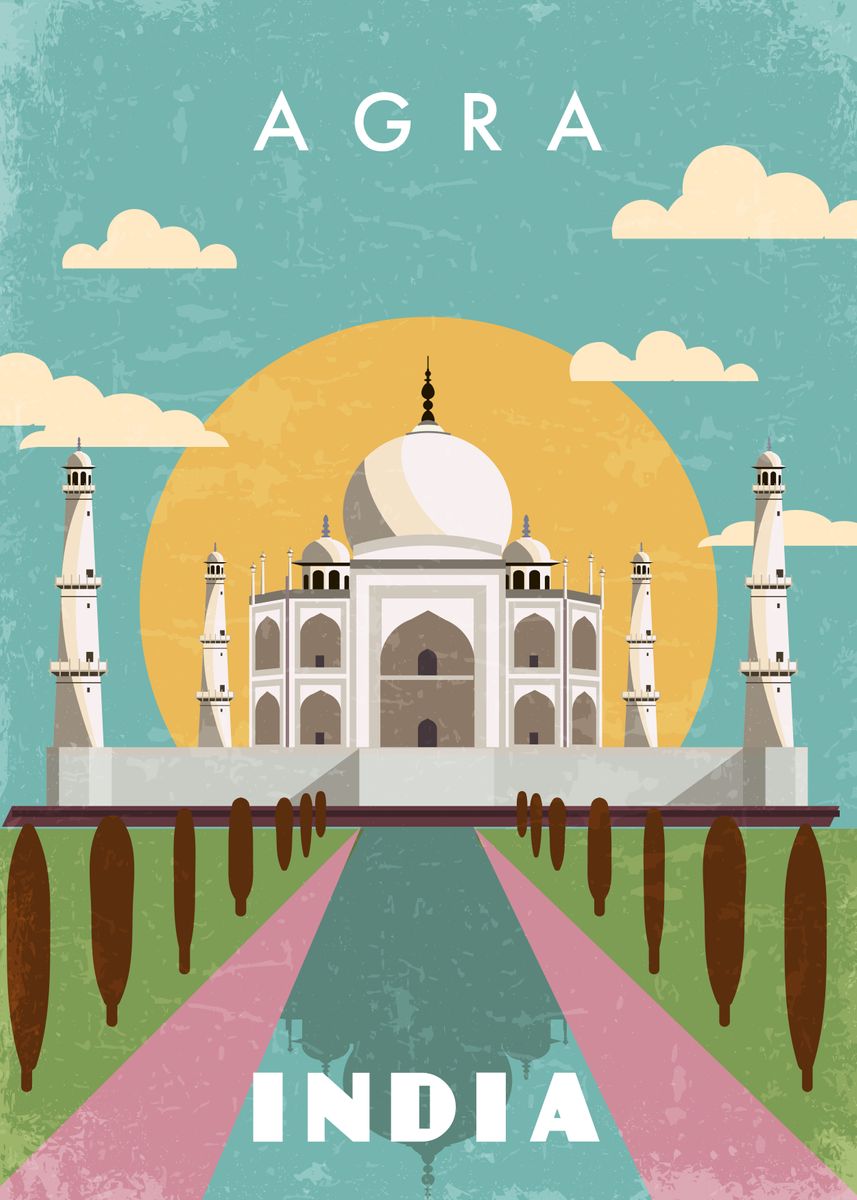'Agra India retro travel' Poster, picture, metal print, paint by Moon ...