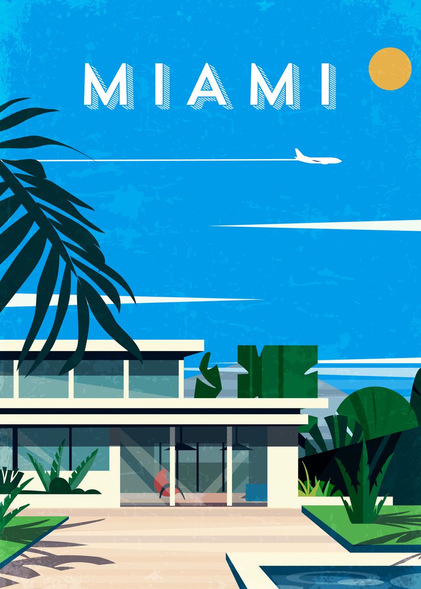 'Miami USA retro travel' Poster, picture, metal print, paint by Moon ...