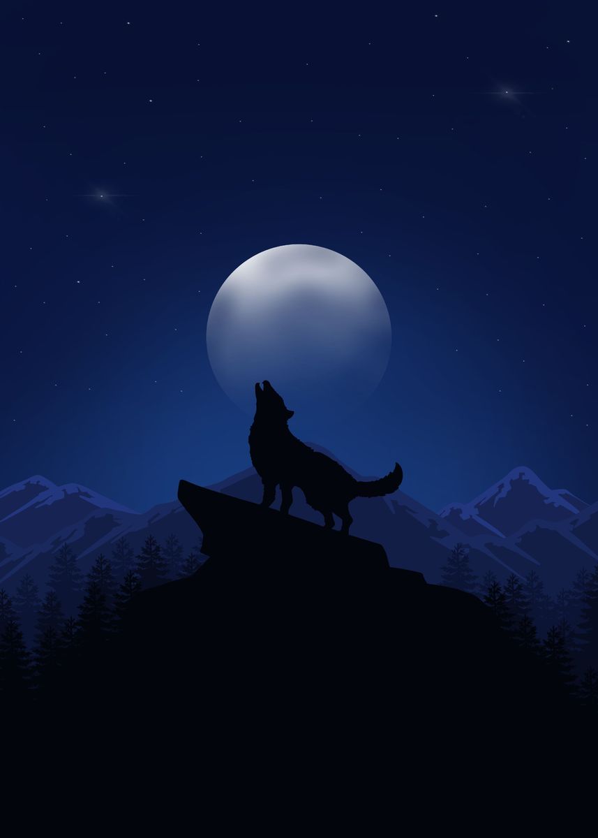 'A Wolf At Night' Poster, picture, metal print, paint by Adriel Vector ...