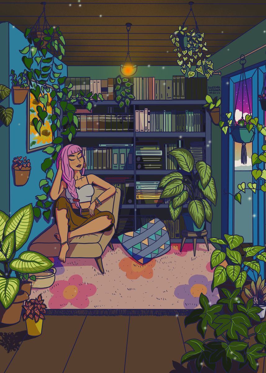 'Plant Room Chill' Poster, picture, metal print, paint by NKTA ARTS ...