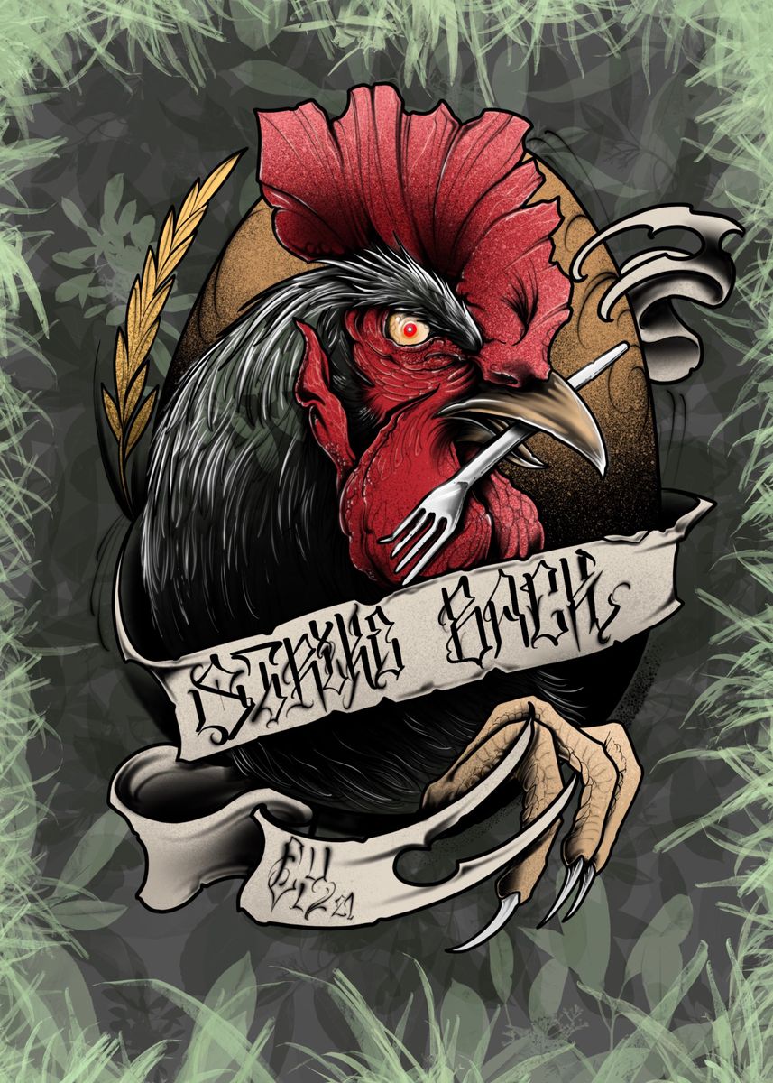 'Strike Back Vegan Rooster' Poster, picture, metal print, paint by ...