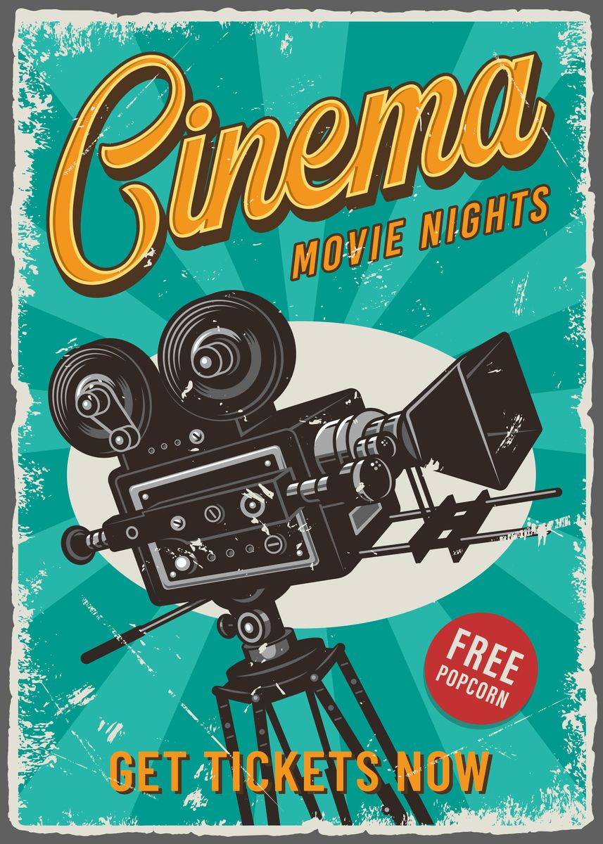'Cinema Movies Night' Poster, picture, metal print, paint by 3am | Displate