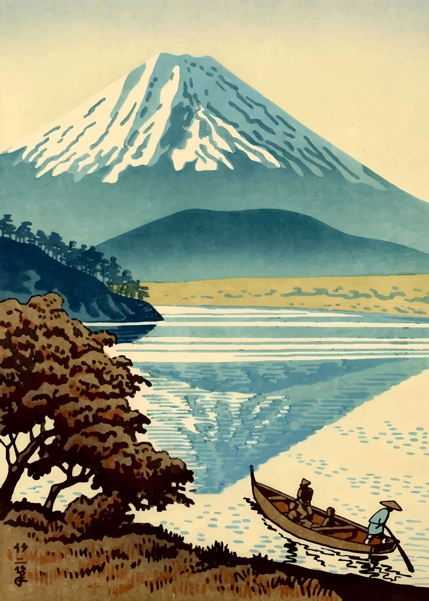 'Ukiyo e Fuji in Autumn' Poster, picture, metal print, paint by kagezami | Displate