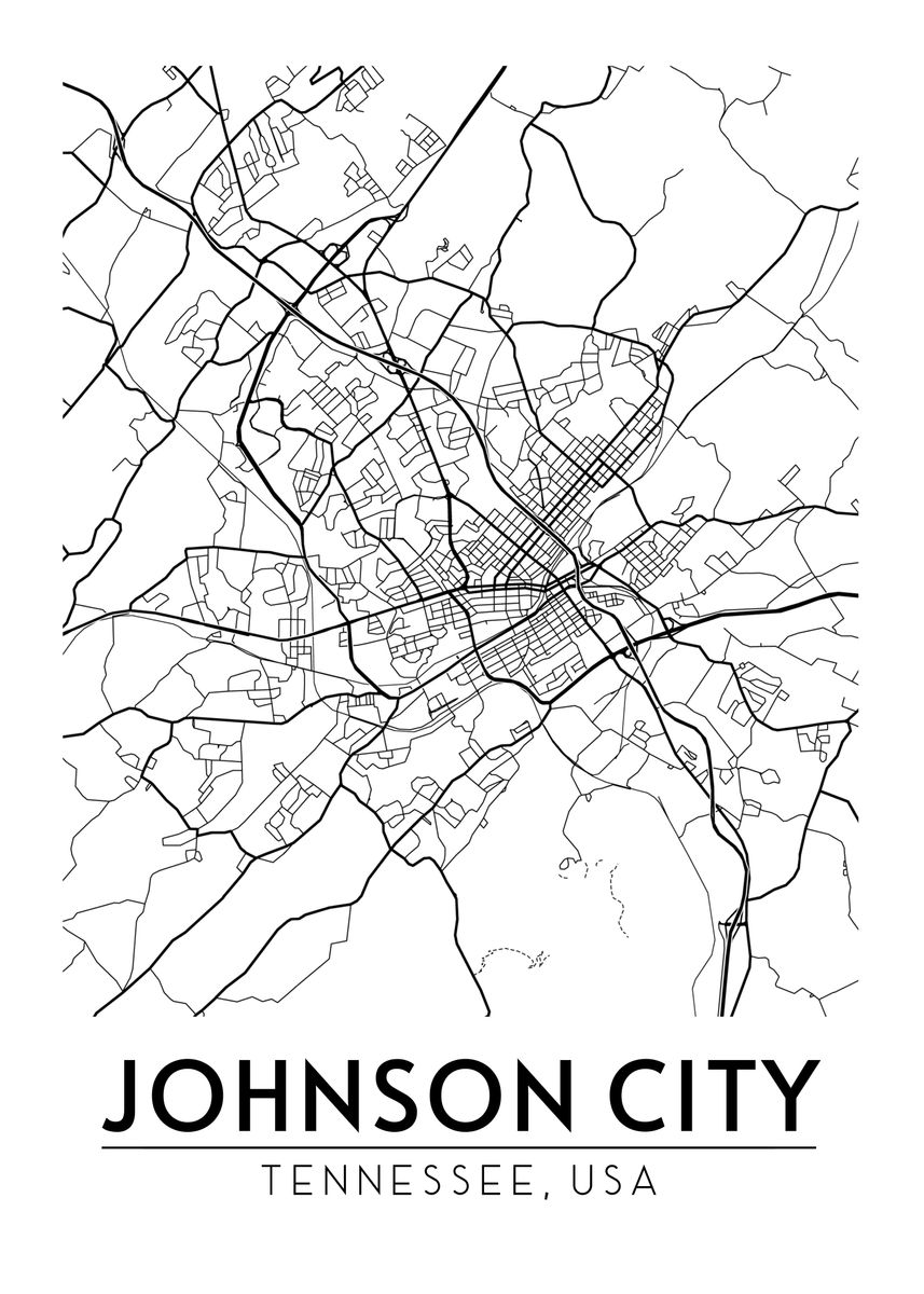 'Johnson City Tennessee Map' Poster, picture, metal print, paint by Neo ...