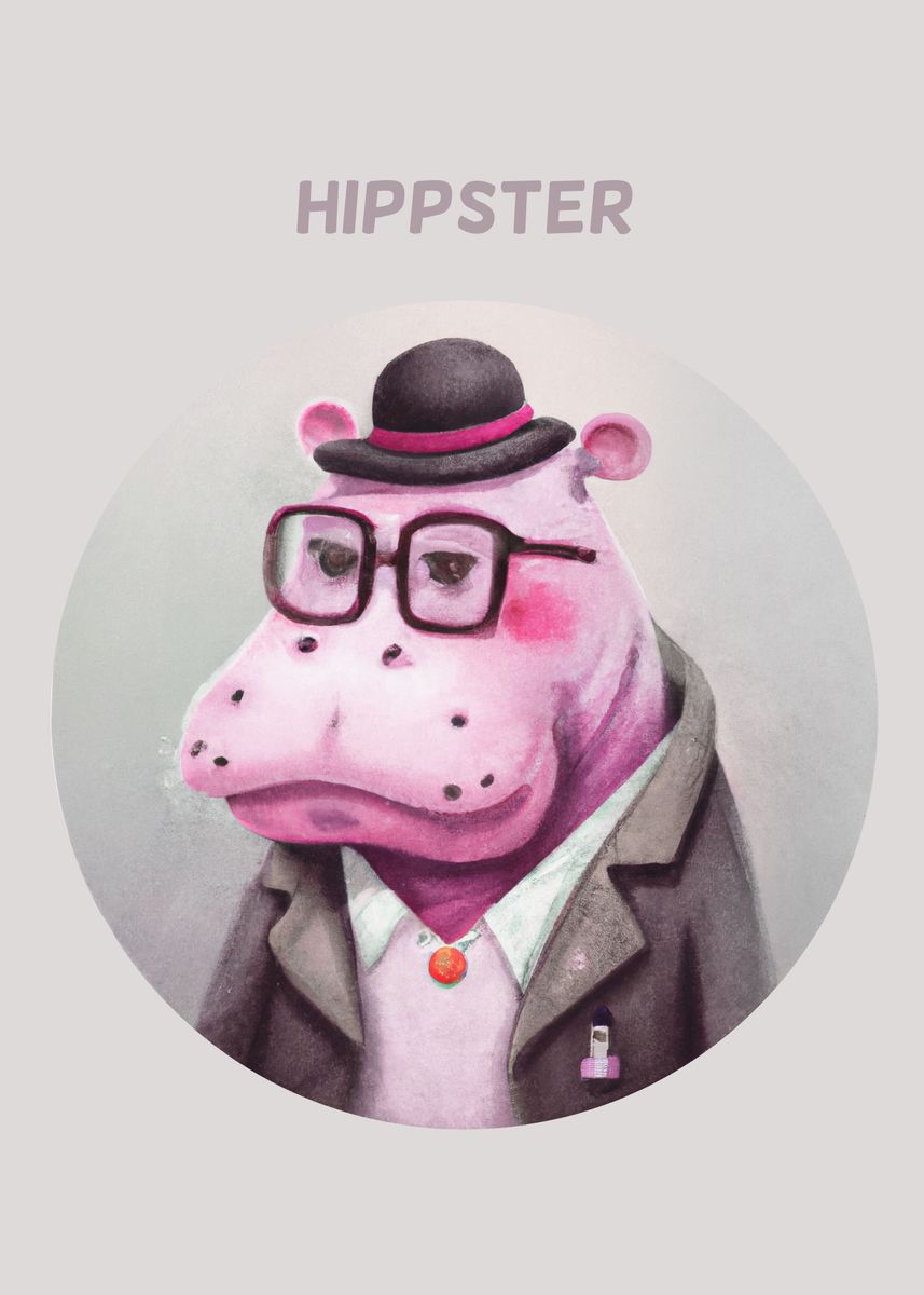 'Hippster Hipster Hippo ' Poster, picture, metal print, paint by Drama ...