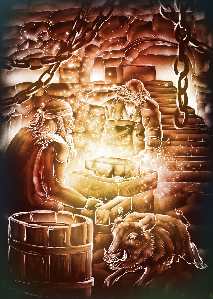 'The Forging of Mjolnir ' Poster, picture, metal print, paint by ...
