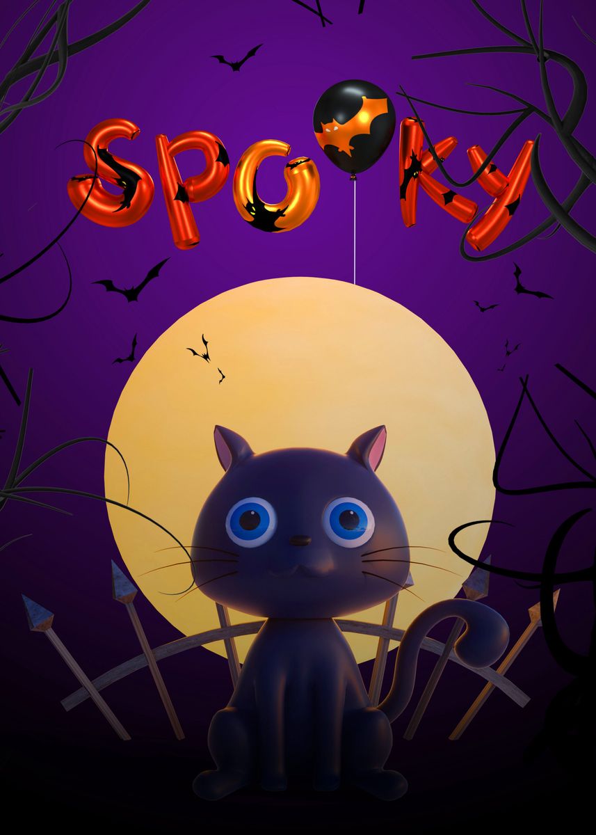 'Spooky Halloween Cat' Poster, picture, metal print, paint by Max Ronn ...