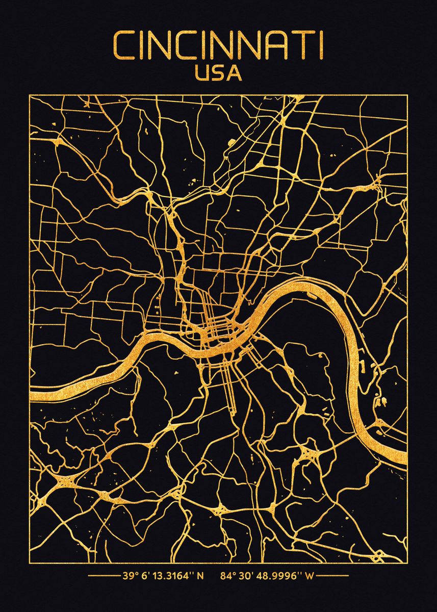 'Cincinnati OH USA' Poster, picture, metal print, paint by Denis ...